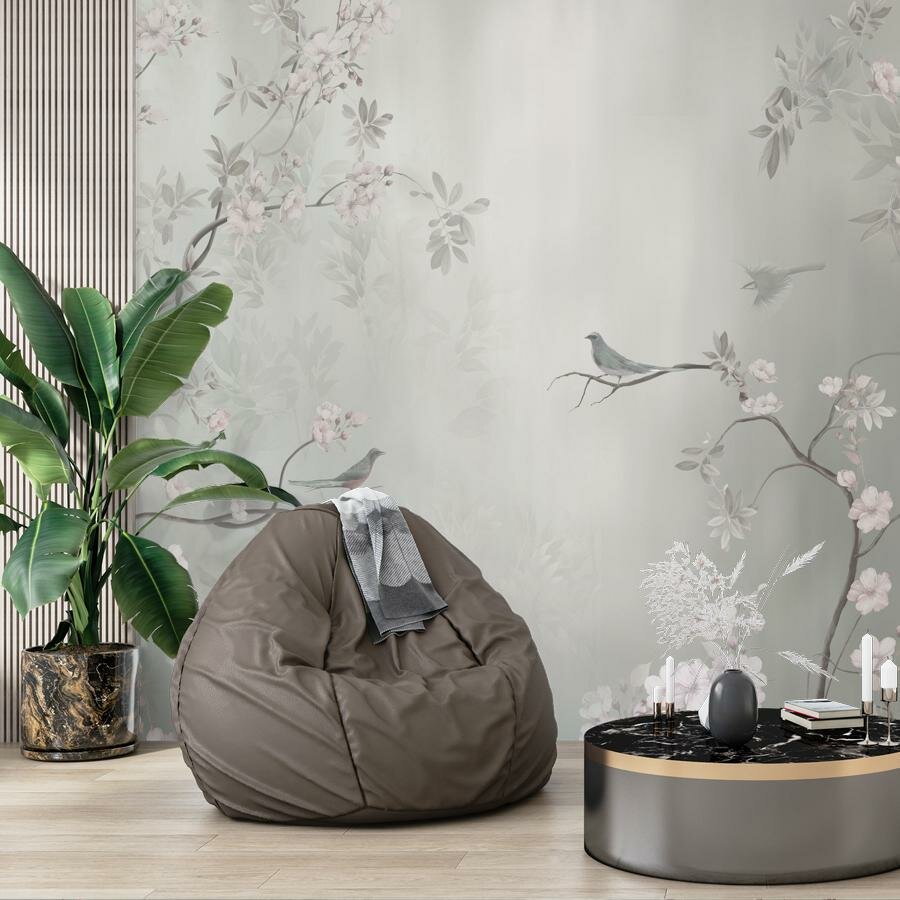 Фотообои Шинуазри на серебряном фоне 13-1088-XL-Флок 270 x 500 см (ВхШ) Бесшовные, флизелиновые, влагостойкие обои