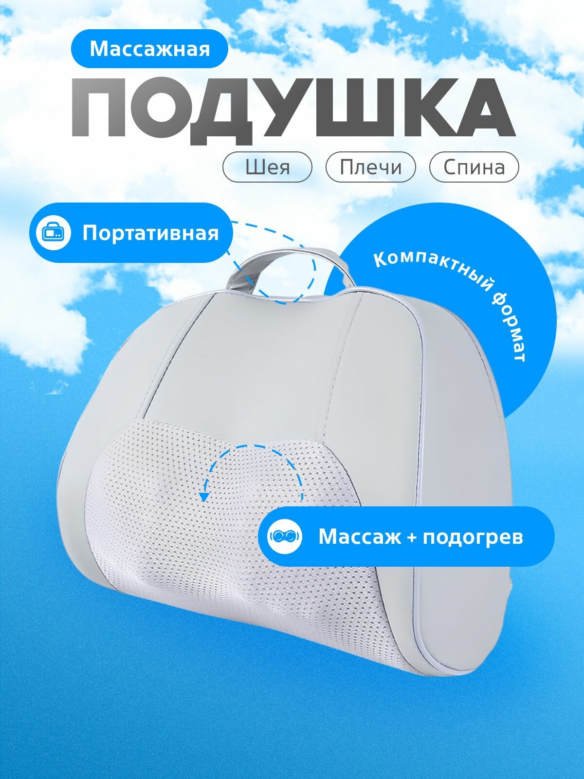 Массажер для шеи и плеч электрический с подогревом Беспроводная, для дома и автомобиля