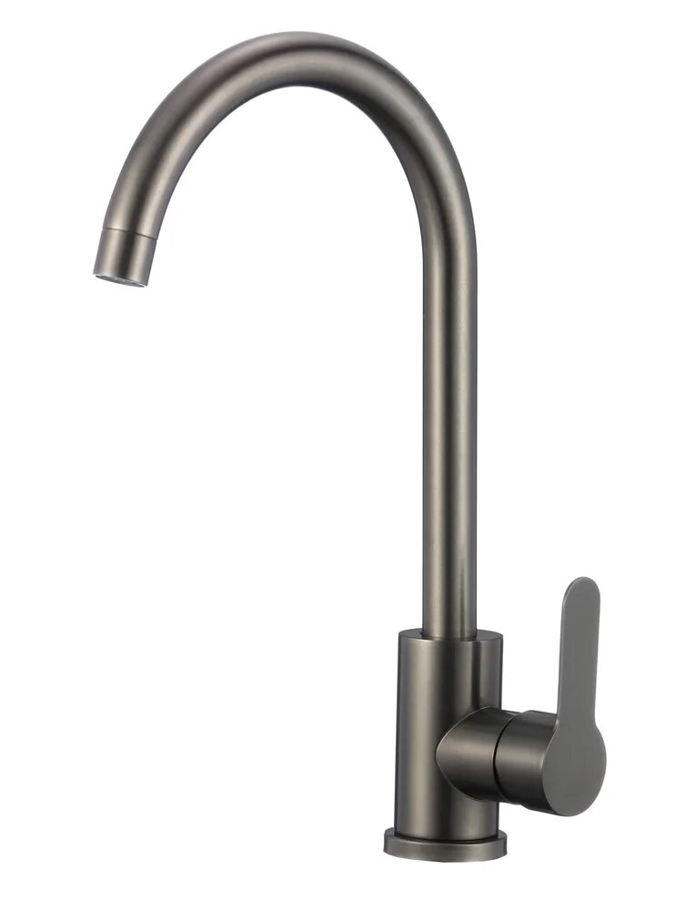 Смеситель для кухни Fmark FS8232Q с поворотным изливом, черный, серый, матовый, однорычажный, нержавеющая сталь, с керамическим картриджем