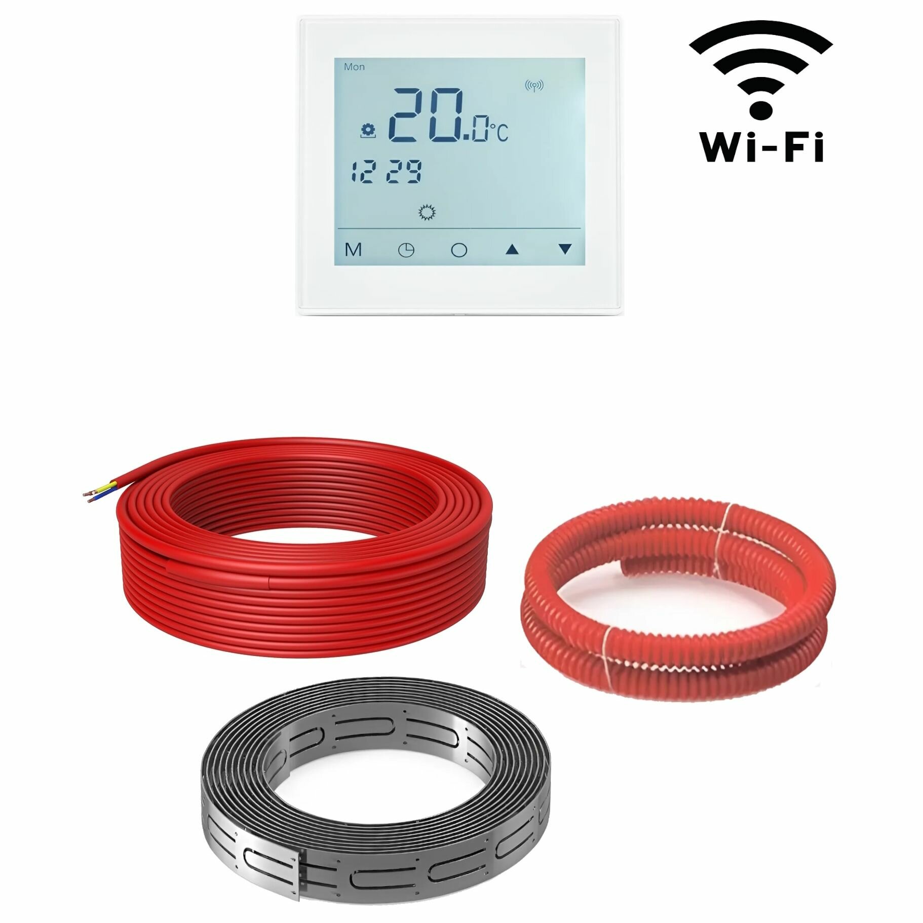 Нагревательный кабель для теплого пола 46 м 828 Вт (4.25-5.67 м2) с белым Wi-Fi сенсорным программируемым терморегулятором, Vimarr S (совместим с Алисой и Smart Life) 541S850KS46-510B-M1-51