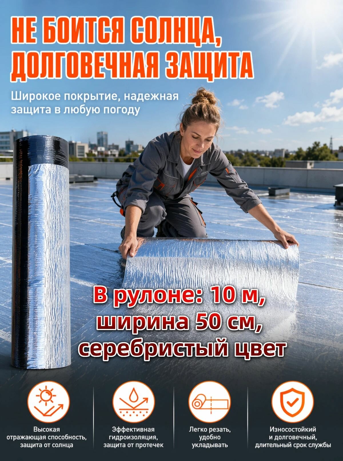 Самоклеящийся гидроизоляционный рулон, ремонтная лента для крыши, для профнастила и металлической кровли, защита от протечек