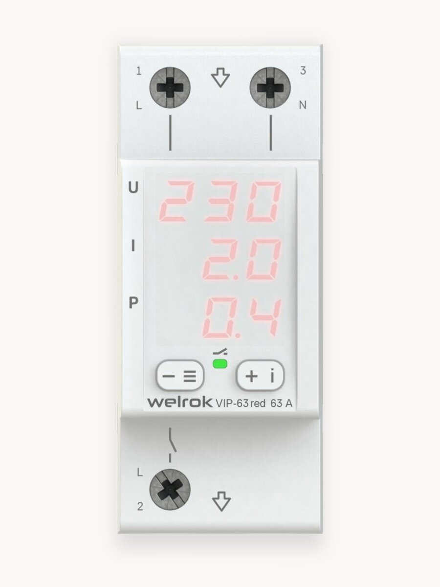 Реле контроля напряжения и тока Welrok VIP 63 RED, многофункциональное, 63А, улучшенный аналог RBUZ MF63