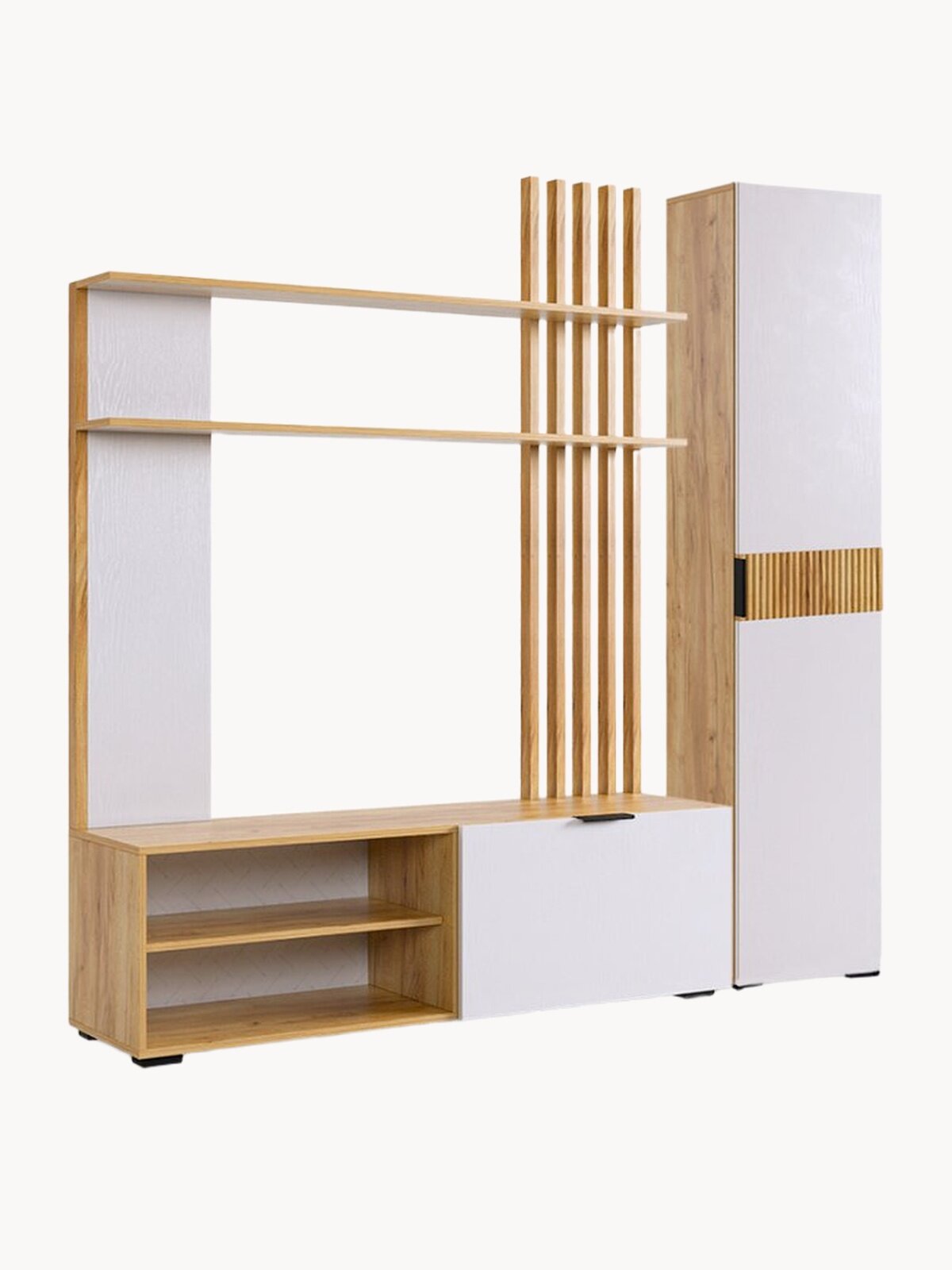 Модульная гостиная "Бери Комп.1", дуб крафт золотой/белое дерево