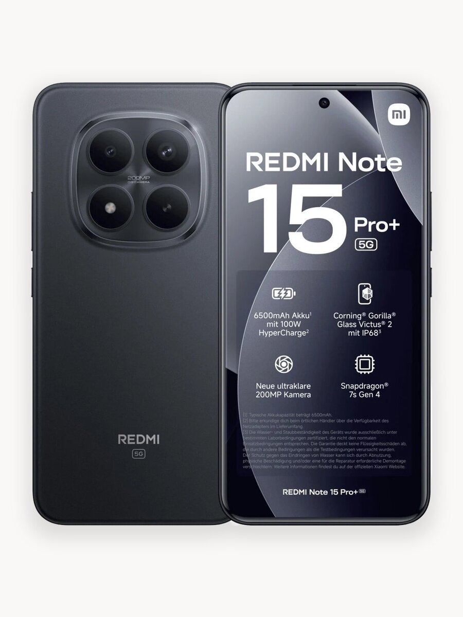 Смартфон Xiaomi Redmi Note 15 Pro+ 5G 12/512Gb Black/черный, 200Мп, IP68