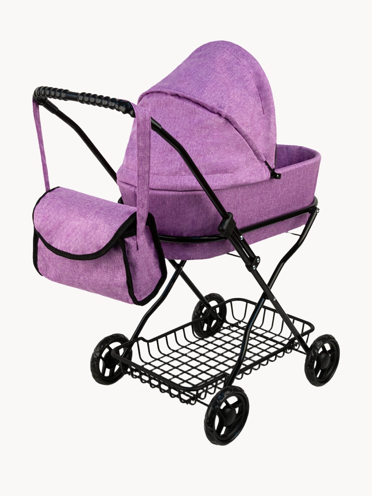 Коляска Люлька для кукол до 45 см, металлическая с сумкой и сеткой