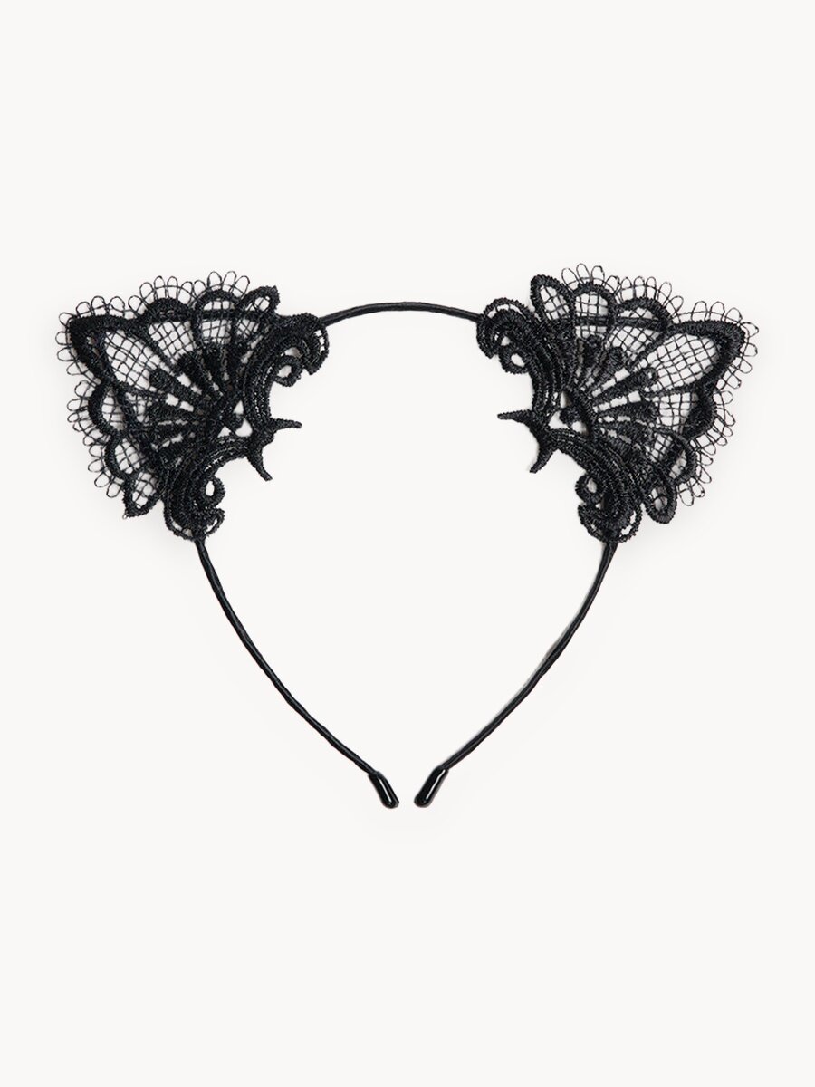 Ободок Befree BF2545170006, кружевные ушки, женский, черный, текстиль