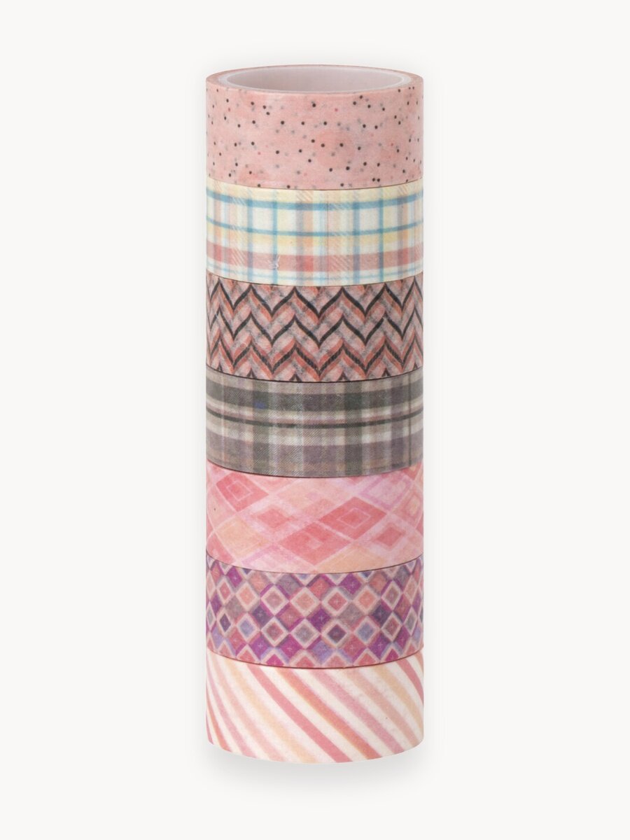 Скотч декоративный для скрапбукинга цветной для декора Оттенки Розового, 15 мм х 3 м, 7 цветов, рисовая бумага, Остров Сокровищ, 661704