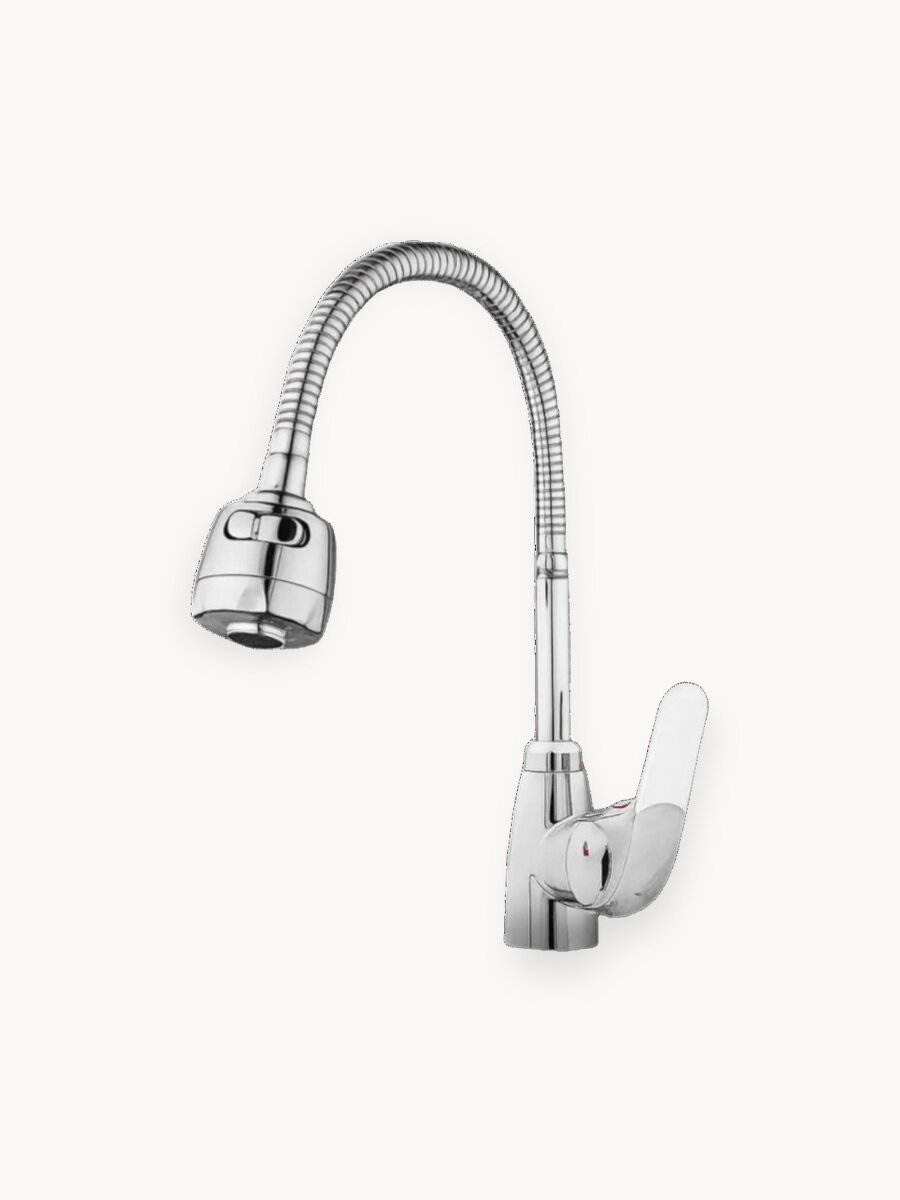 Смеситель для кухни Dionis DMG4-E-228W с гибким изливом, поворотный кран на кухню, хром/белый