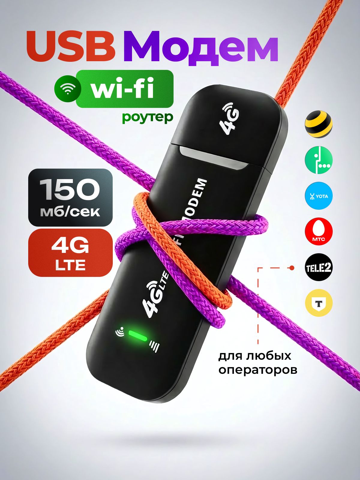 Модем 4G WiFi роутер LTE с раздачей интернета чёрный