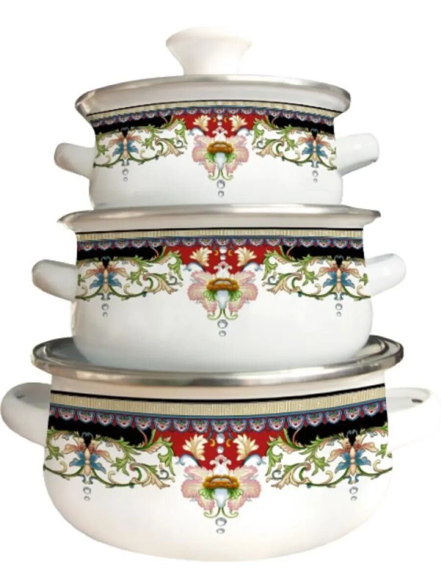 Набор эмалированных кастрюль KL-4119 0,5л,0,7л,1,1 л+крыш