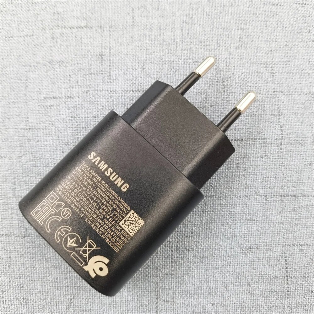 Зарядное устройство Samsung USB C 25 Вт, сверхбыстрая зарядка, адаптер питания ЕС, Black EU Charger