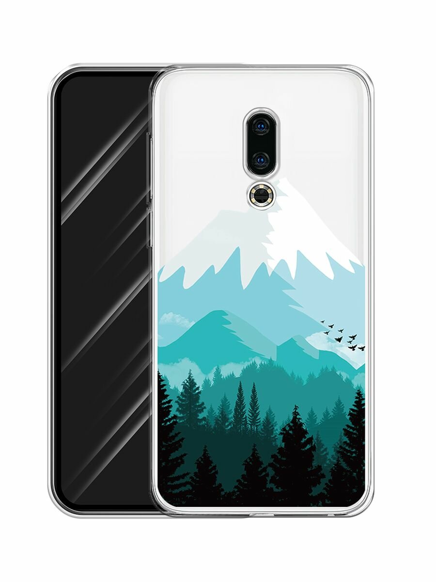 Чехол на Meizu 16th / Мейзу 16th с принтом "Синяя снежная гора", прозрачный — фото 1
