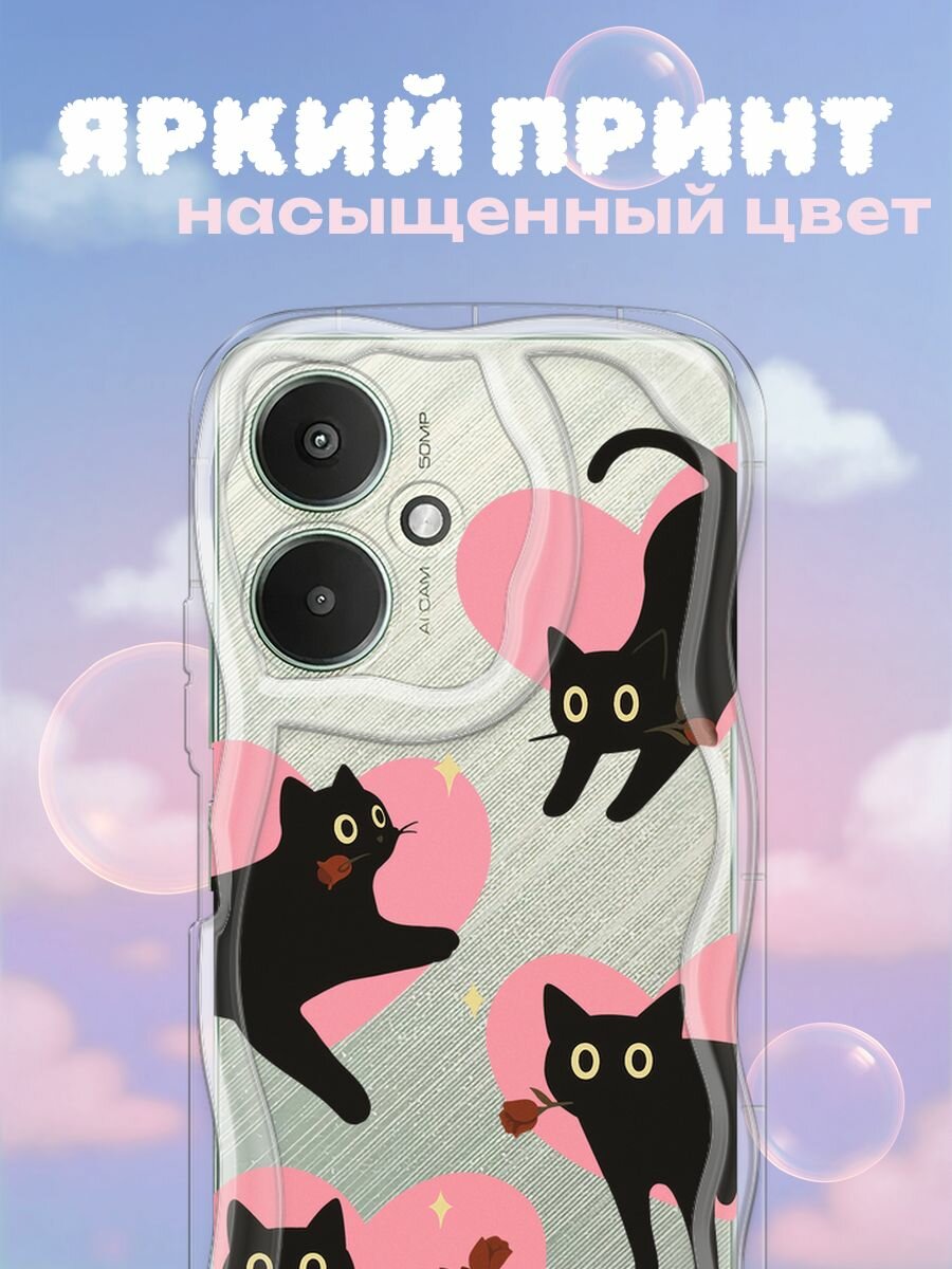 Чехол на Xiaomi Redmi 13C/Poco C65 / Редми 13C/Поко C65 с принтом "Котики с розой" — фото 1