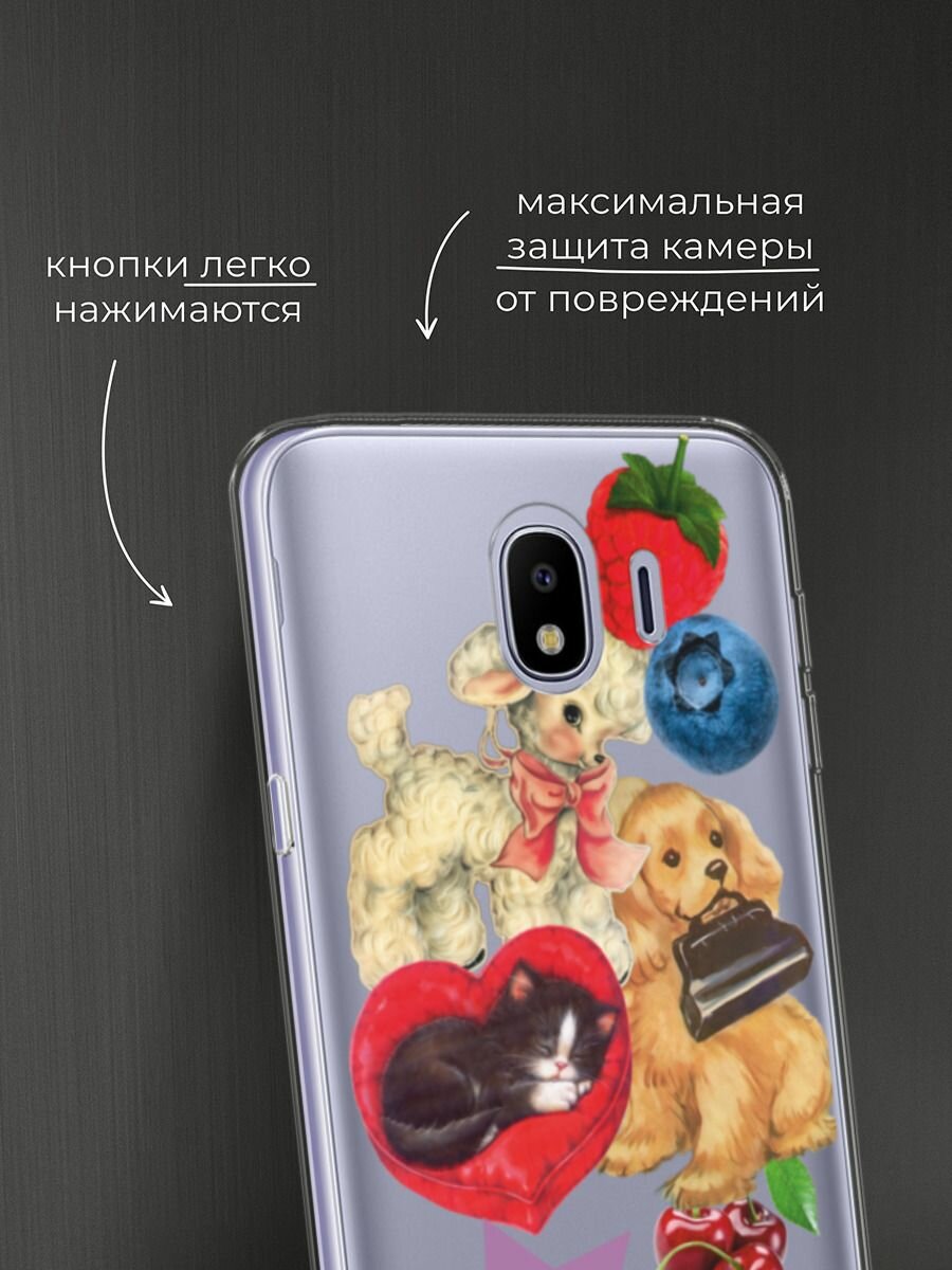 Чехол на Samsung Galaxy J4 / Самсунг Галакси Джей 4 с принтом "Милые стикеры", прозрачный — фото 1