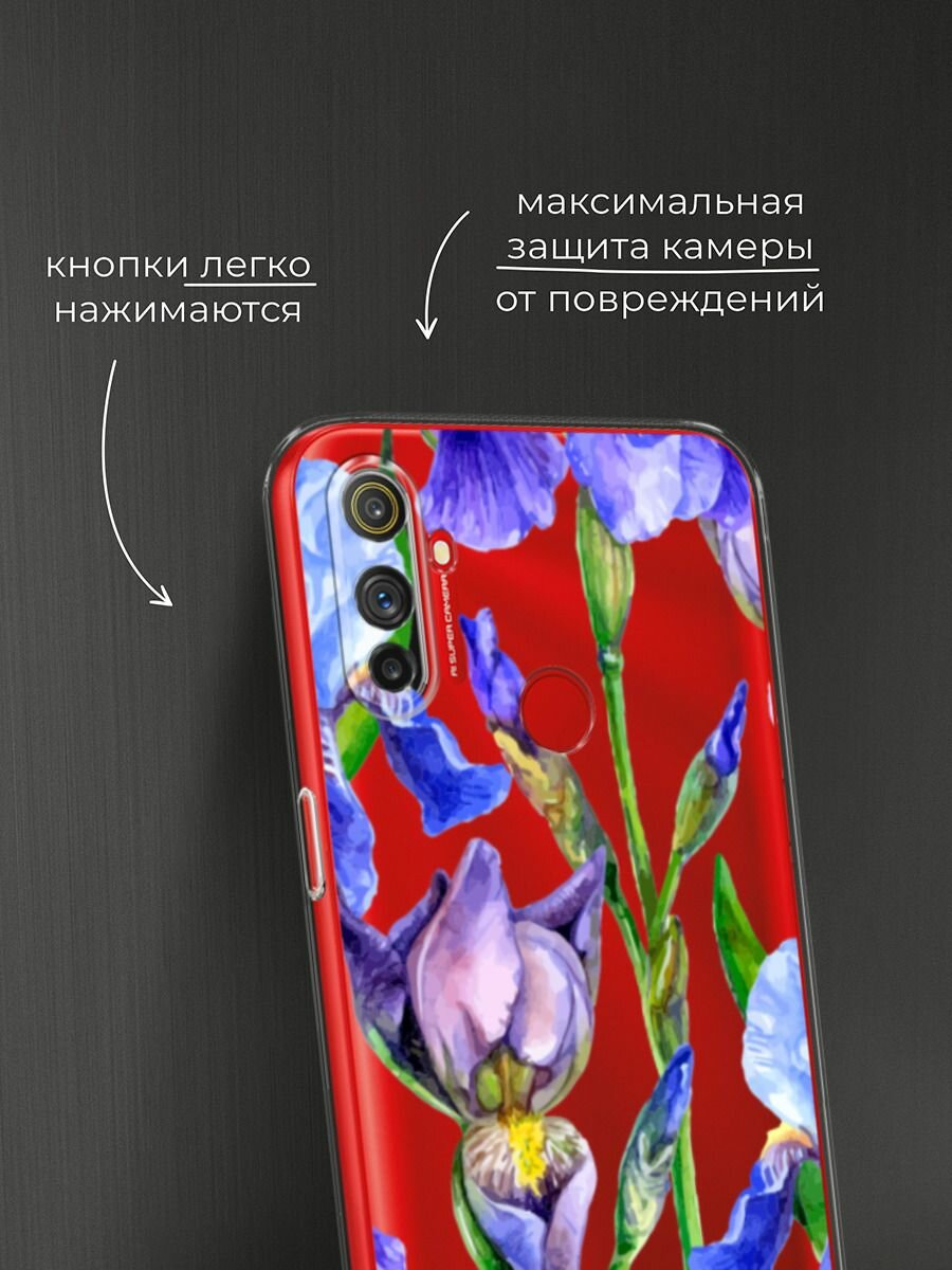 Чехол на Realme C3 / Реалми C3 с принтом "Синие ирисы", прозрачный — фото 1