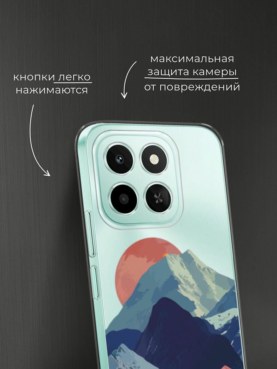 Чехол на Honor X6c / Хонор X6c с принтом "Закат в снежных горах", прозрачный — фото 1