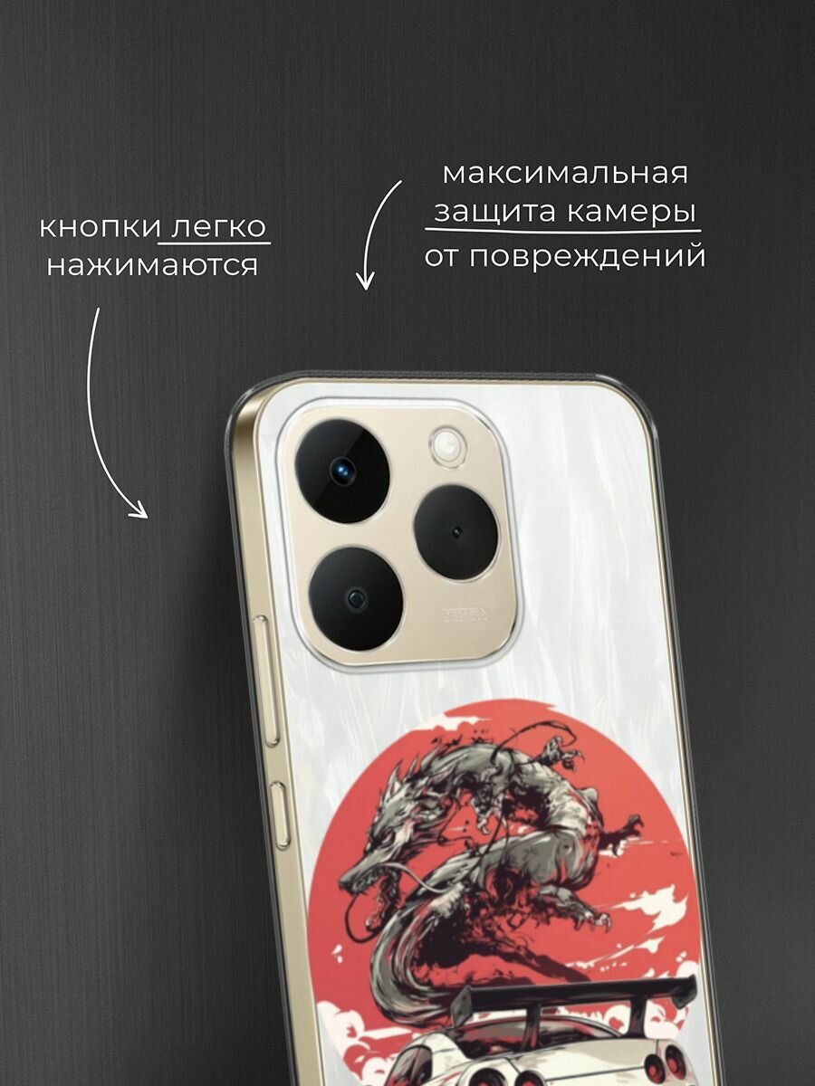 Чехол на Realme 15T / Реалми 15Т с принтом "Car and dragon", прозрачный — фото 1