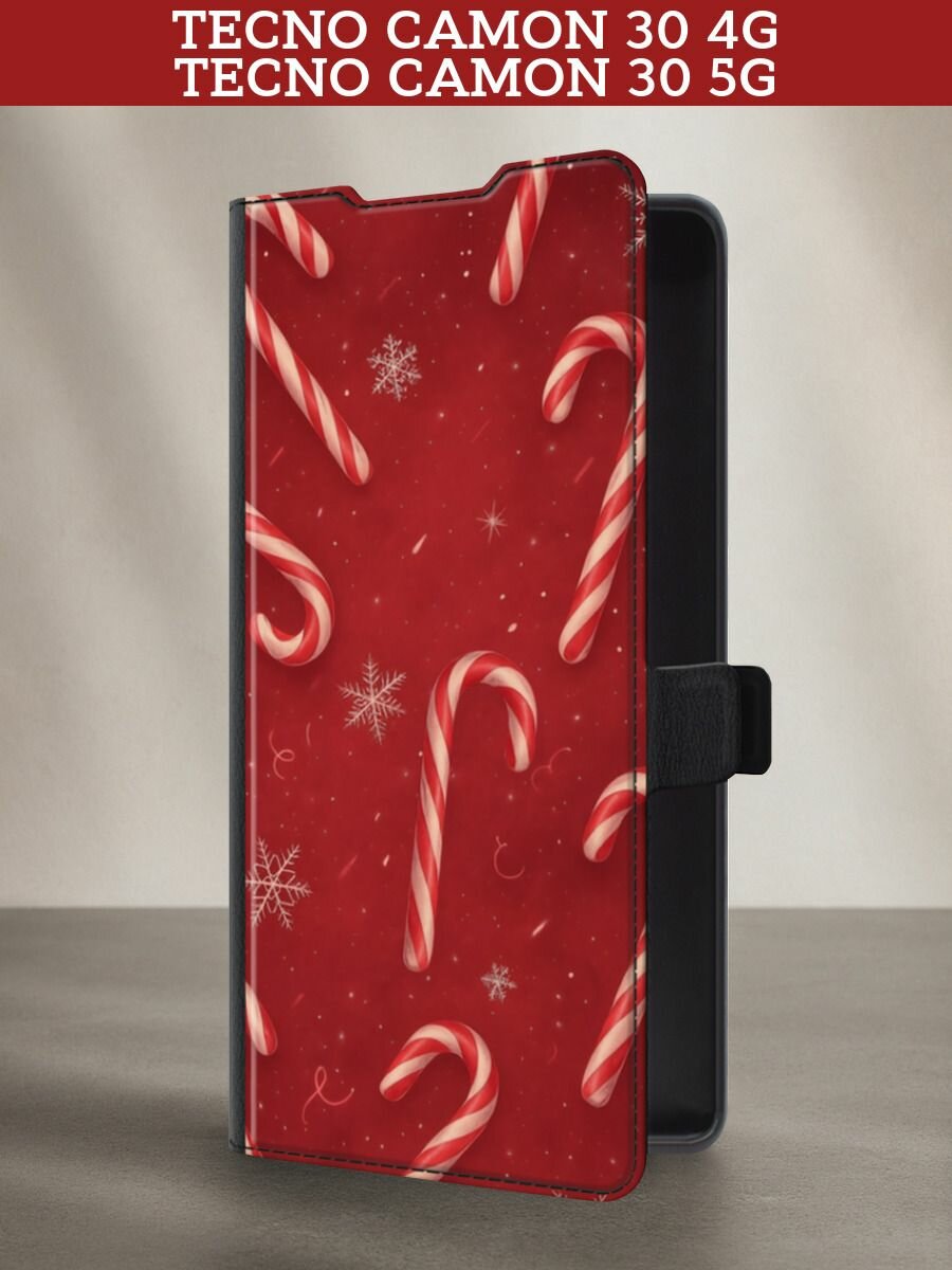 Чехол-книжка на Tecno Camon 30 4G/Tecno Camon 30 5G / Текно Камон 30 4G/Текно Камон 30 5G с рисунком "Зимний леденец"