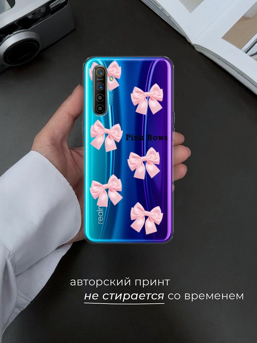 Чехол на Realme XT / Реалми XT с принтом "Pink Bows", прозрачный — фото 1
