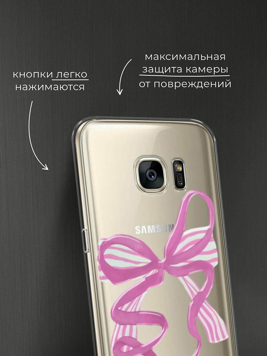 Чехол на Samsung Galaxy S7 / Самсунг Галакси С 7 с принтом "Полосатый розовый бант 2" — фото 1
