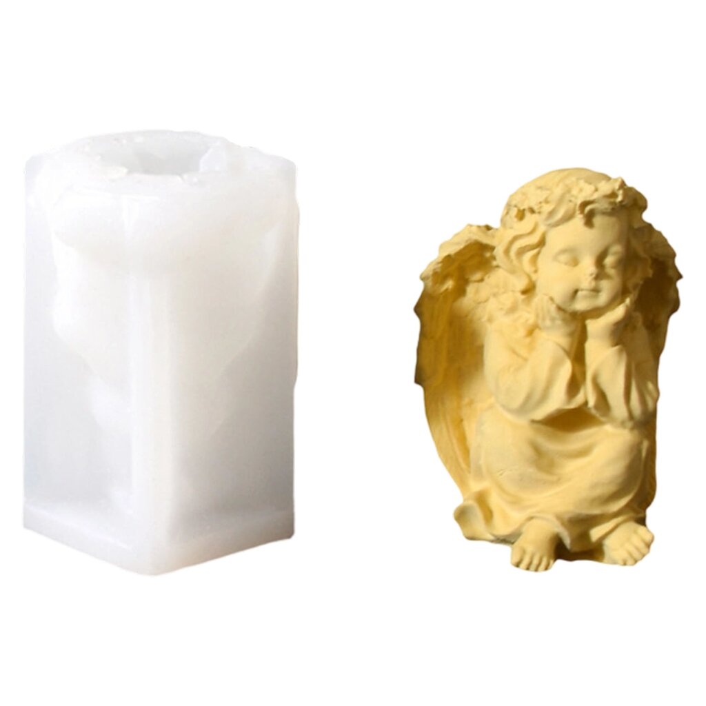 Маленький ангел, держащий лицо крылья ангела, Гипсовая Силиконовая Форма-Держащий Лицо Думающий ангел