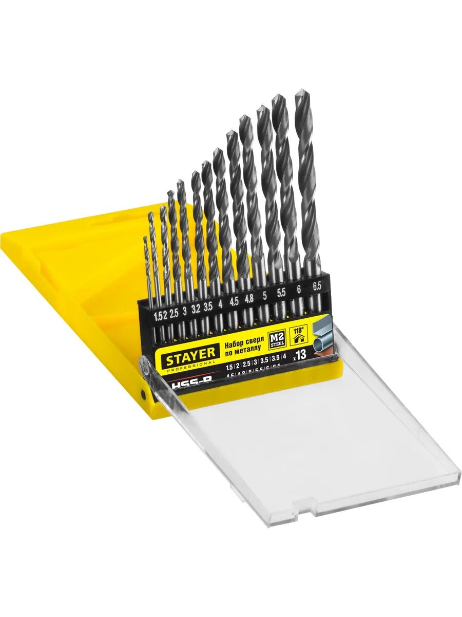 HSS-R, 13 шт, (1.5-6.5 мм), быстрорежущая сталь P6M5, класс