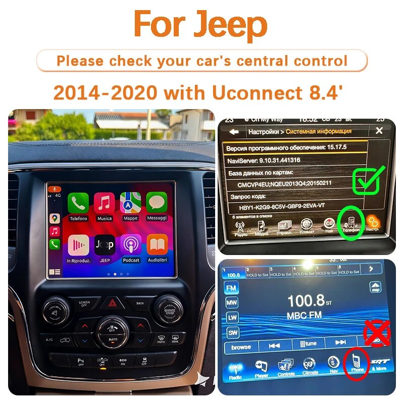 Sinairyu Apple Carplay Android Auto послепродажное обслуживание камеры беспроводной модуль для Jeep Grand Cherokee XJ KL Wrangler Compass Commander