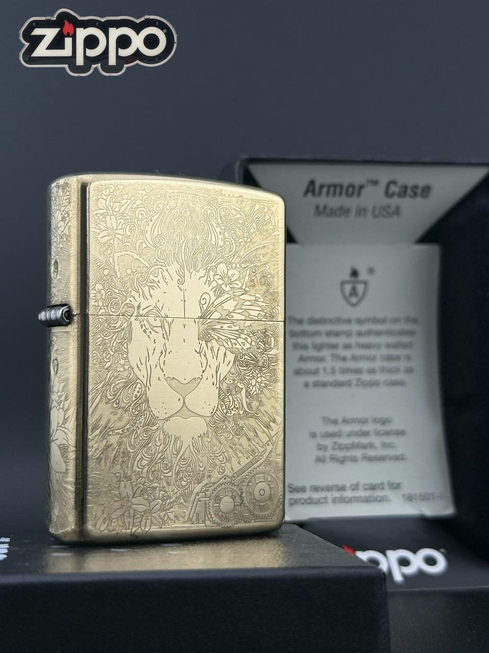 Бензиновая Зажигалка Zippo Лев Стим Символ Власти Гравировка