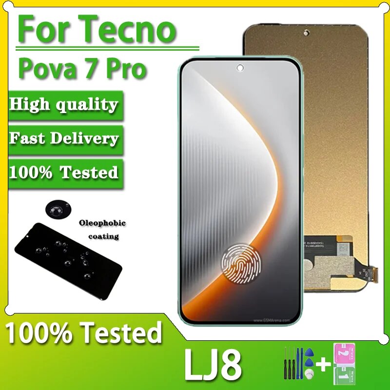6,78 ' протестированный ЖК-дисплей Tecno Pova 7 Pro, дигитайзер сенсорного экрана в сборе для Tecno LJ8, запасные части для ремонта дисплея Ori NO Frame