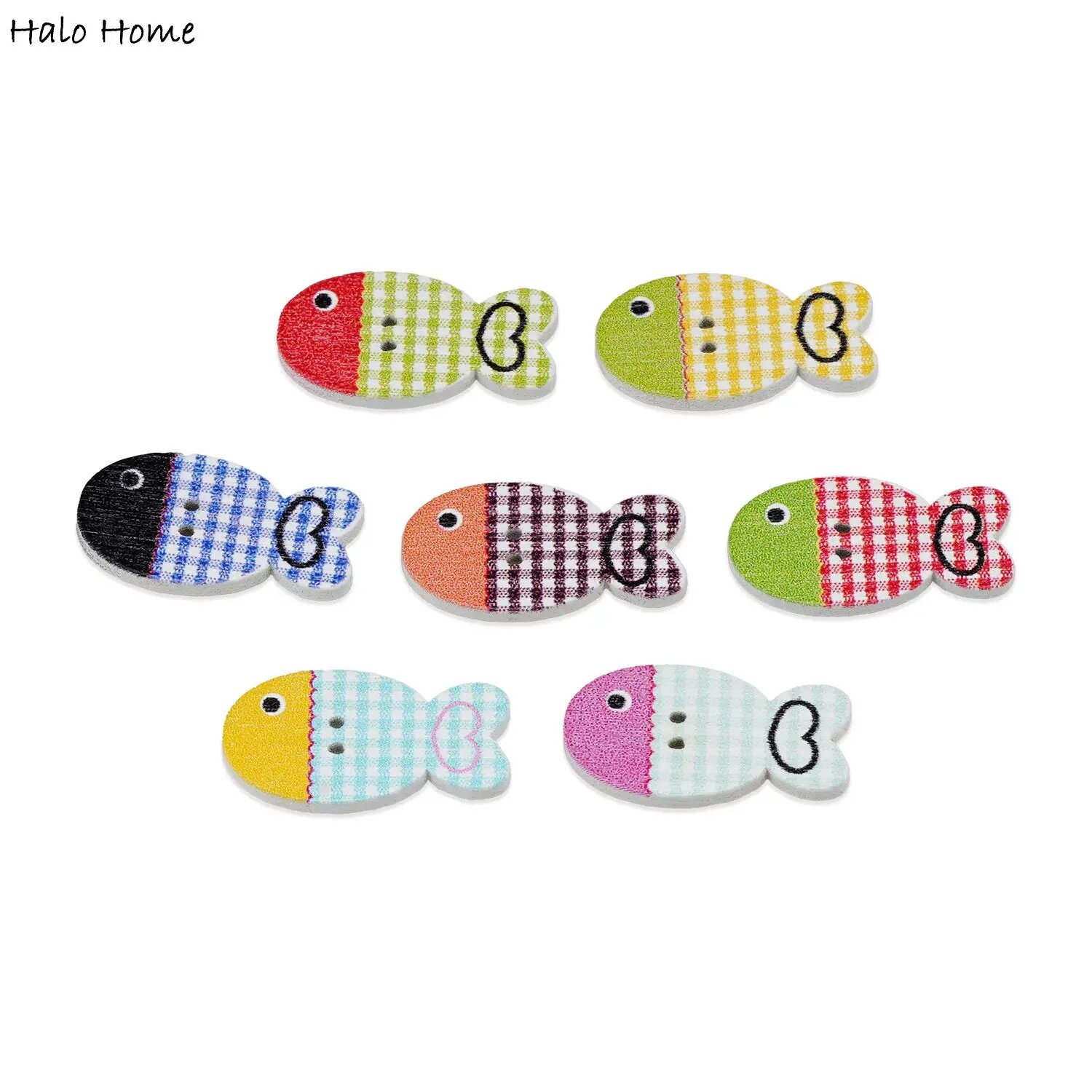 Деревянные пуговицы с рыбкой Halo Home 25x16 мм 30 шт.