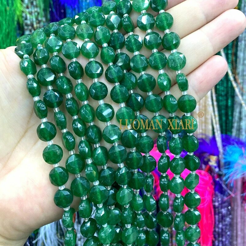 Бусины из индийского агата LUOMAN XIARI 1pack 9-10pcs, emerald color