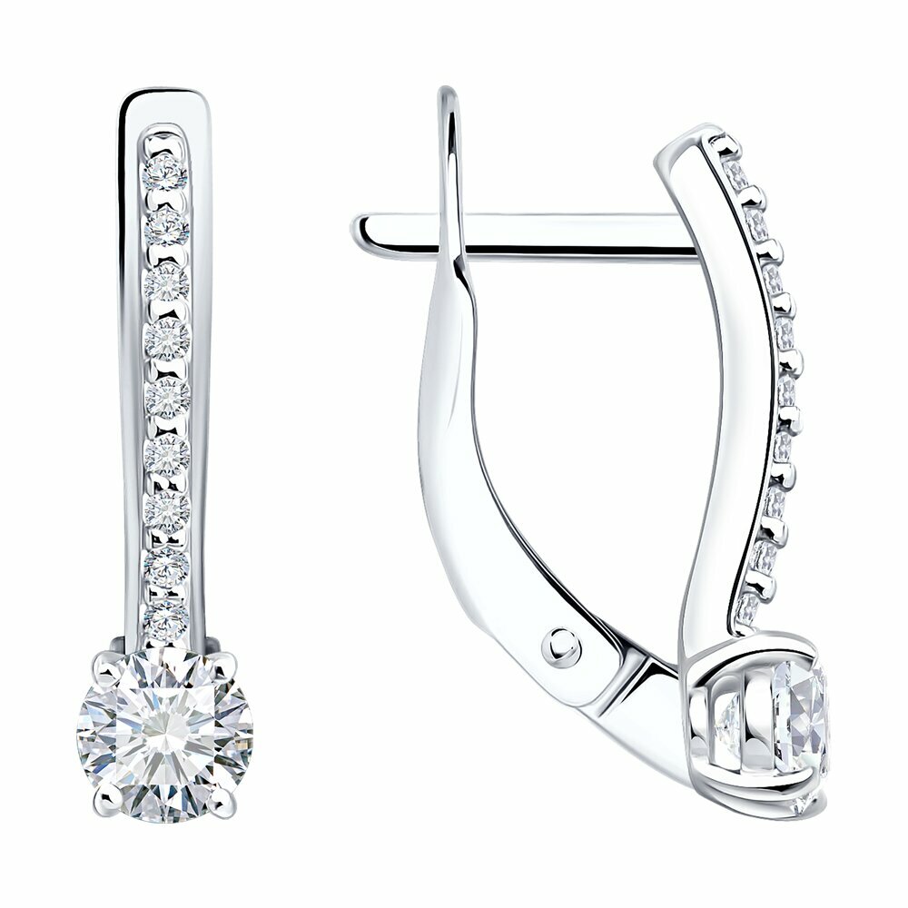 Серьги, серебро, 925 проба, родирование, бриллиант выращенный