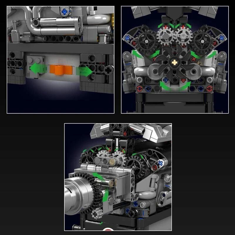 Конструктор пластиковый техник, MOULD KING 10205, Роллс-Ройс Двигатель /Rolls-Royce V12 Engine/ моторный привод, 733 деталей
