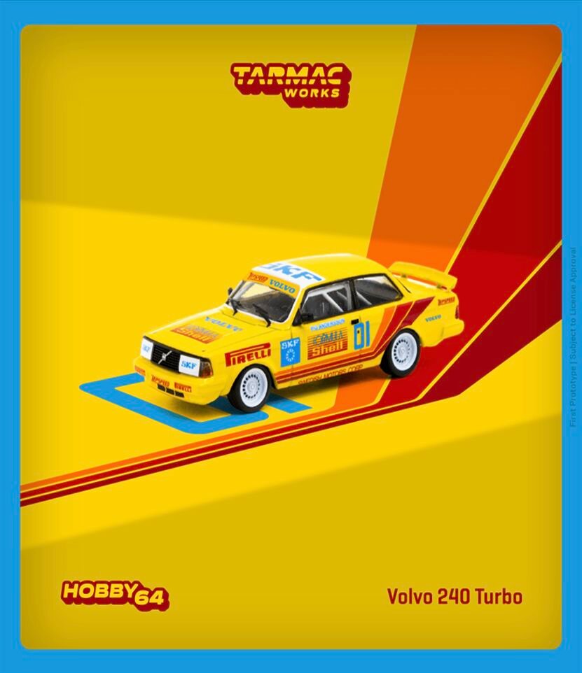 Коллекционная машинка Tarmac Works 1:64 Volvo 240 Turbo Yellow