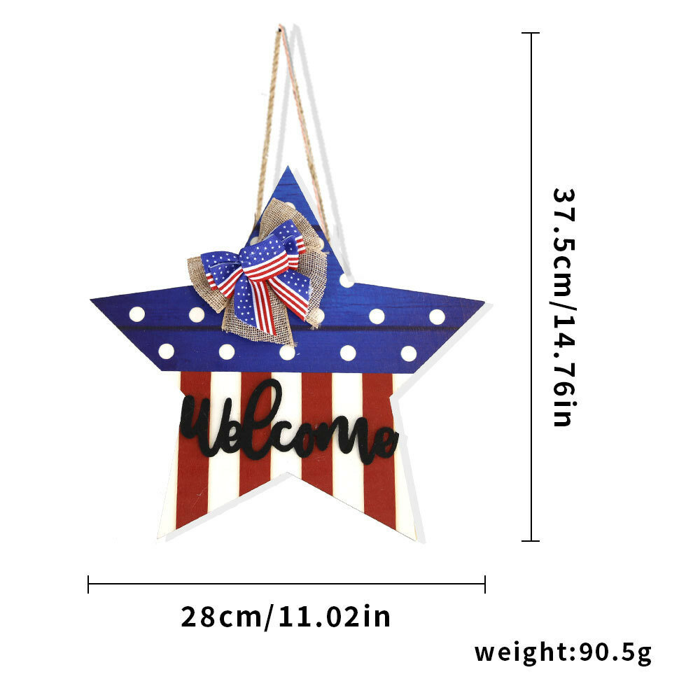 Праздничная деревянная табличка "Добро пожаловать" с флагом в виде сияющей звезды для Дня независимости