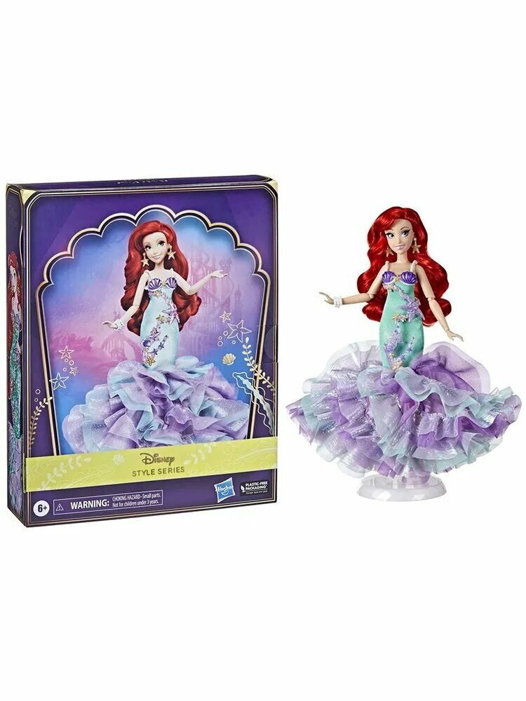 Дисней кукла шарнирная Ариэль Hasbro Disney Style Series Ariel / игрушки для девочек, кукла-русалка, с рыжими волосами и зеленой юбкой, подходит для подарок на день рождения от 6 лет и старше