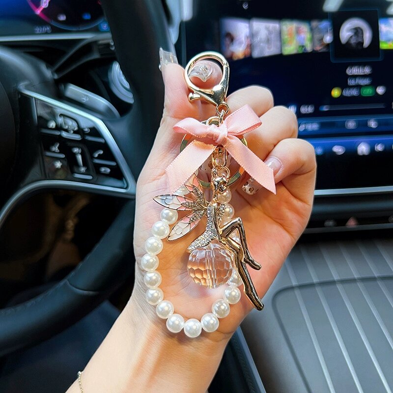 Новый брелок-бабочка из сплава с жемчужной нитью, изысканный автомобильный брелок для ключей, сумка в Корейском стиле,