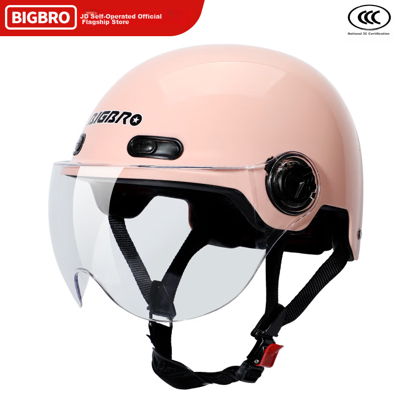 BIGBRO 008 Pink New National Standard 3C Electric Motorcycle Helmet for Men And Women, Summer Sun Protection, All-Season Universal, Electric Scooter Summer Half Helmet