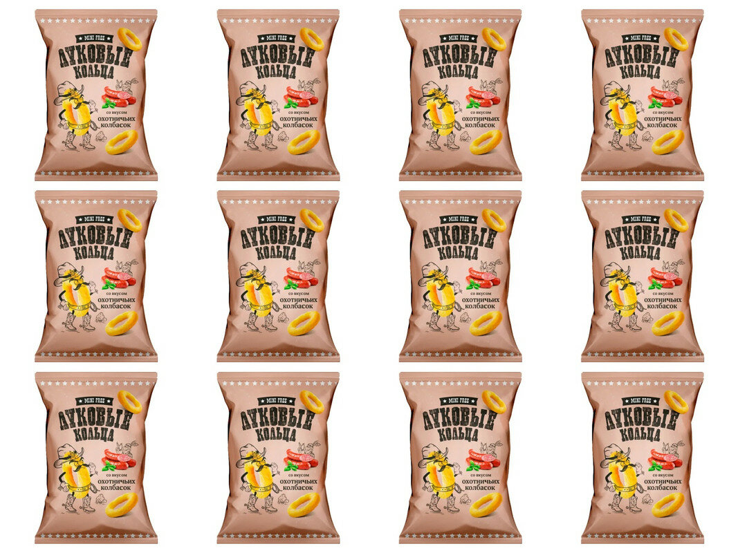 MiniFree Луковые кольца, Охотничьи колбаски, 45 г, 12 шт