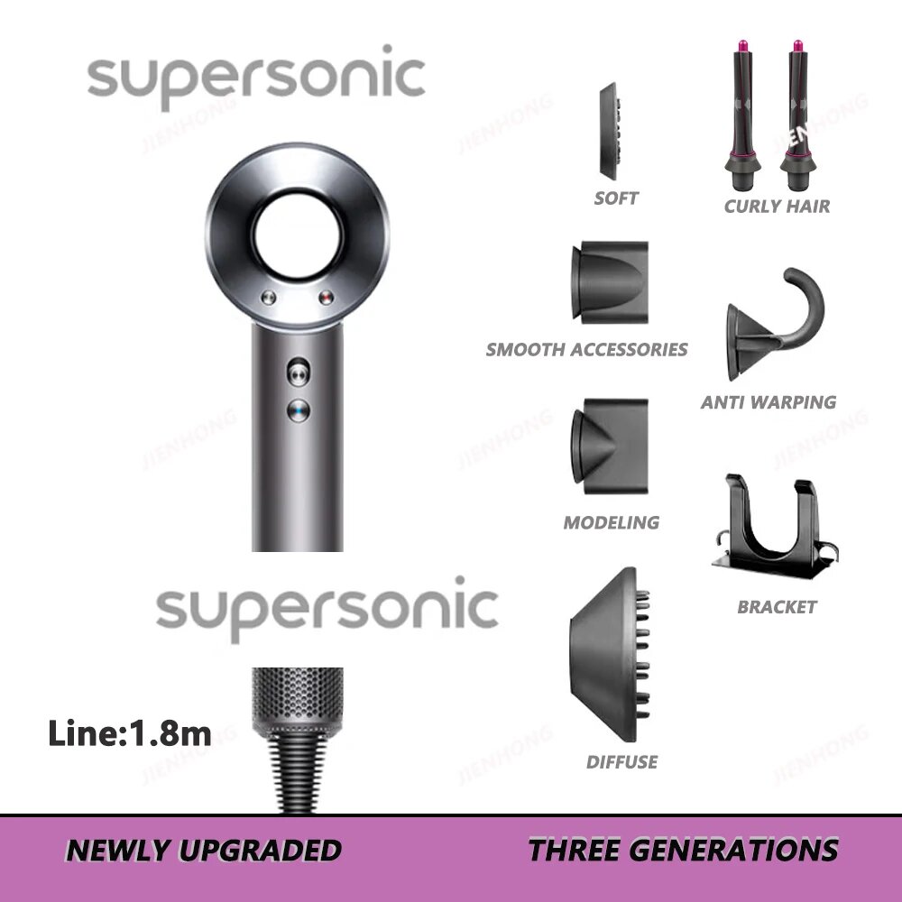 Супер фен 1700 Вт, безлистное шумоподавление, постоянная температура, ЕС, Grey-Seven Parts