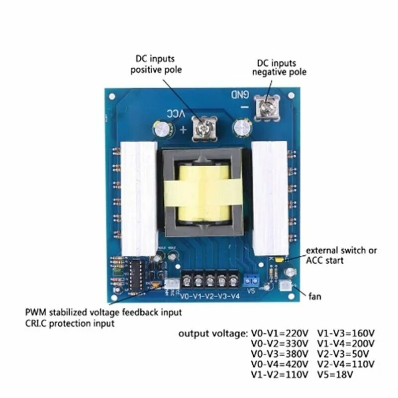 N8(QQOOJJZ))DC 12V на AC 220V 380V 500W 1000W Инвертор бустерная пластина Трансформатор Модуль преобразователя мощности автомобиля (1000W)