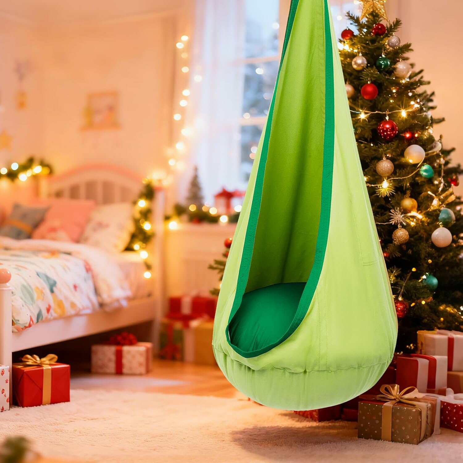 HAQI Детское Подвесное Кресло-Гамак с Сенсорной Подушкой для Дома и Улицы (Розово-Голубое)