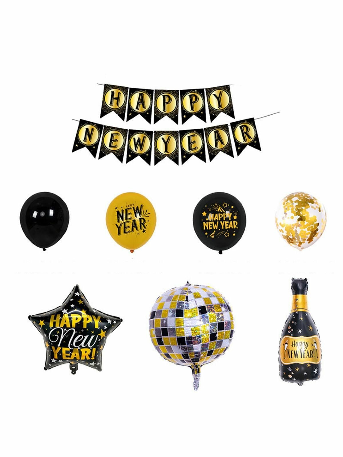 Декорация для праздника, Набор воздушных шаров с пивным флагом "Рыбий хвост" для новогодней вечеринки-Черно-золотой Новогодний рыбий хвост