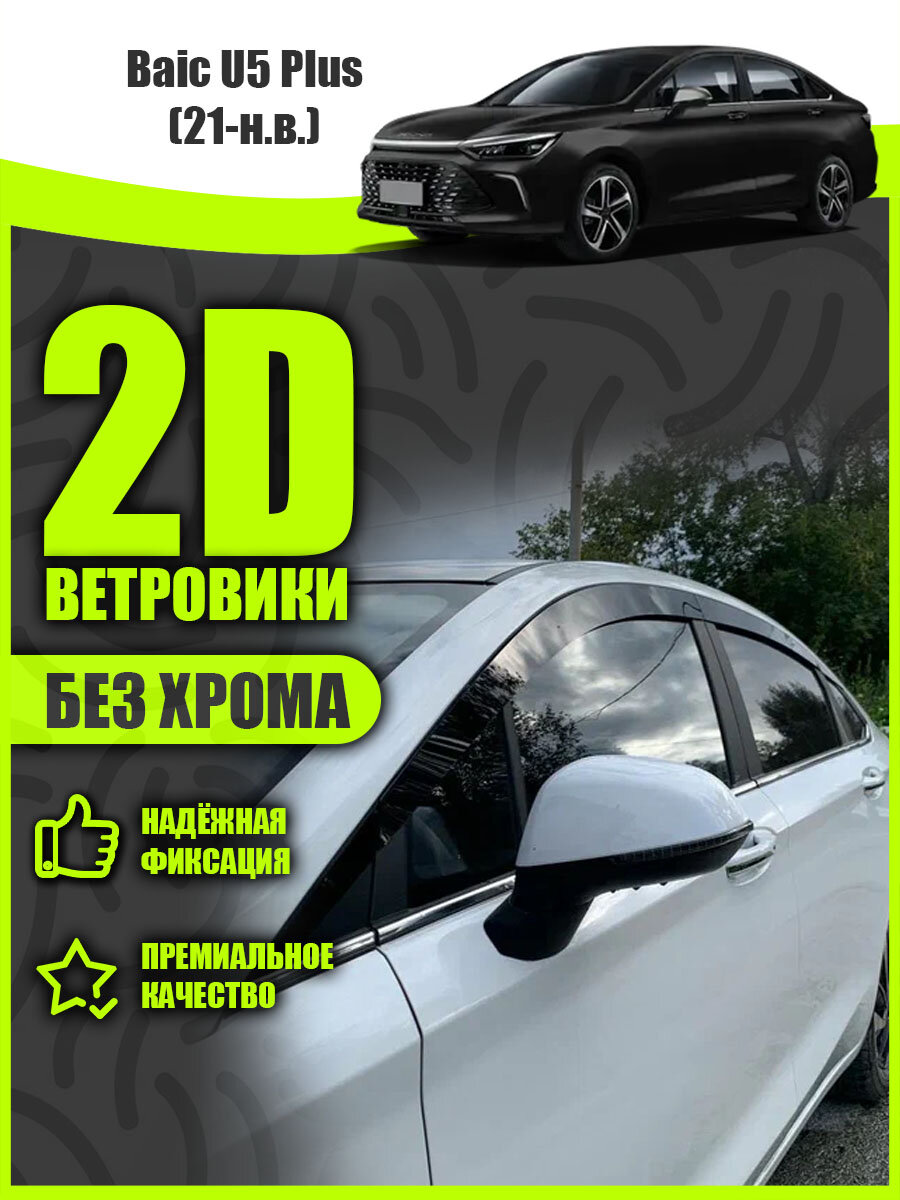 2D дефлекторы для Baic U5 Plus 1 поколение (2021-2025) Ветровики на баик Ю5 Плюс. Комплект 8 шт.