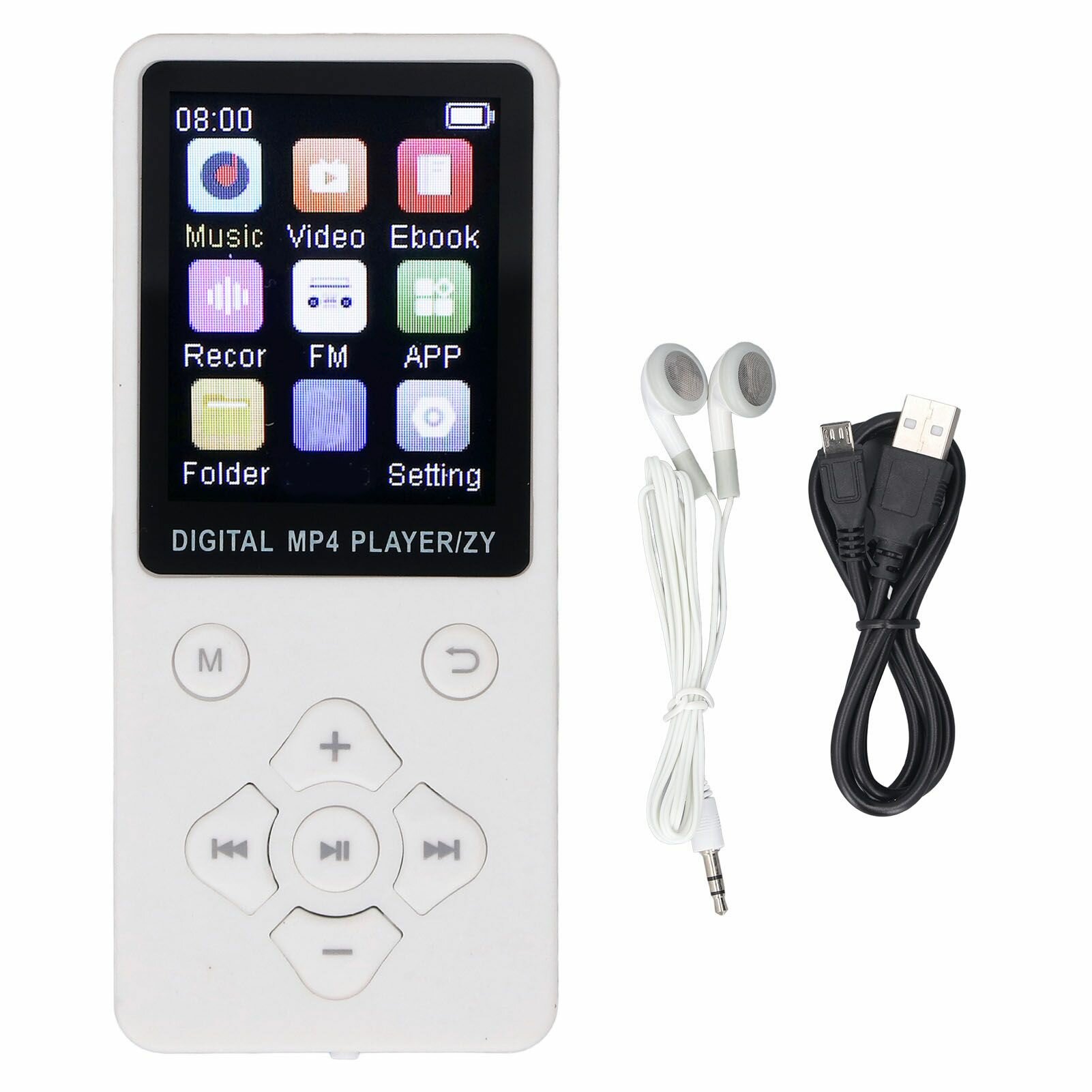 Портативный MP3-плеер с 1.8-дюймовым экраном, Bluetooth 5.0 и памятью 64 ГБ, белый