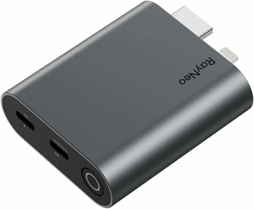Адаптер HDMI RayNeo для iPhone 14 и более ранних моделей с устройствами Lightning/HDMI, с встроенной батарейкой и функцией "зарядка и воспроизведение", поддерживает видео 1080P@120Гц, 4K@30Гц.