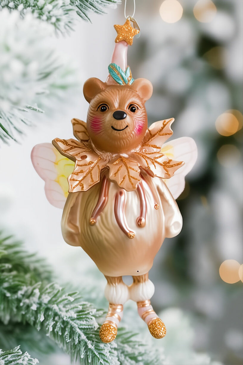 Ёлочная игрушка мишка-эльф, стекло, 14 см, Винтер Деко (Winter Deco) 5030150