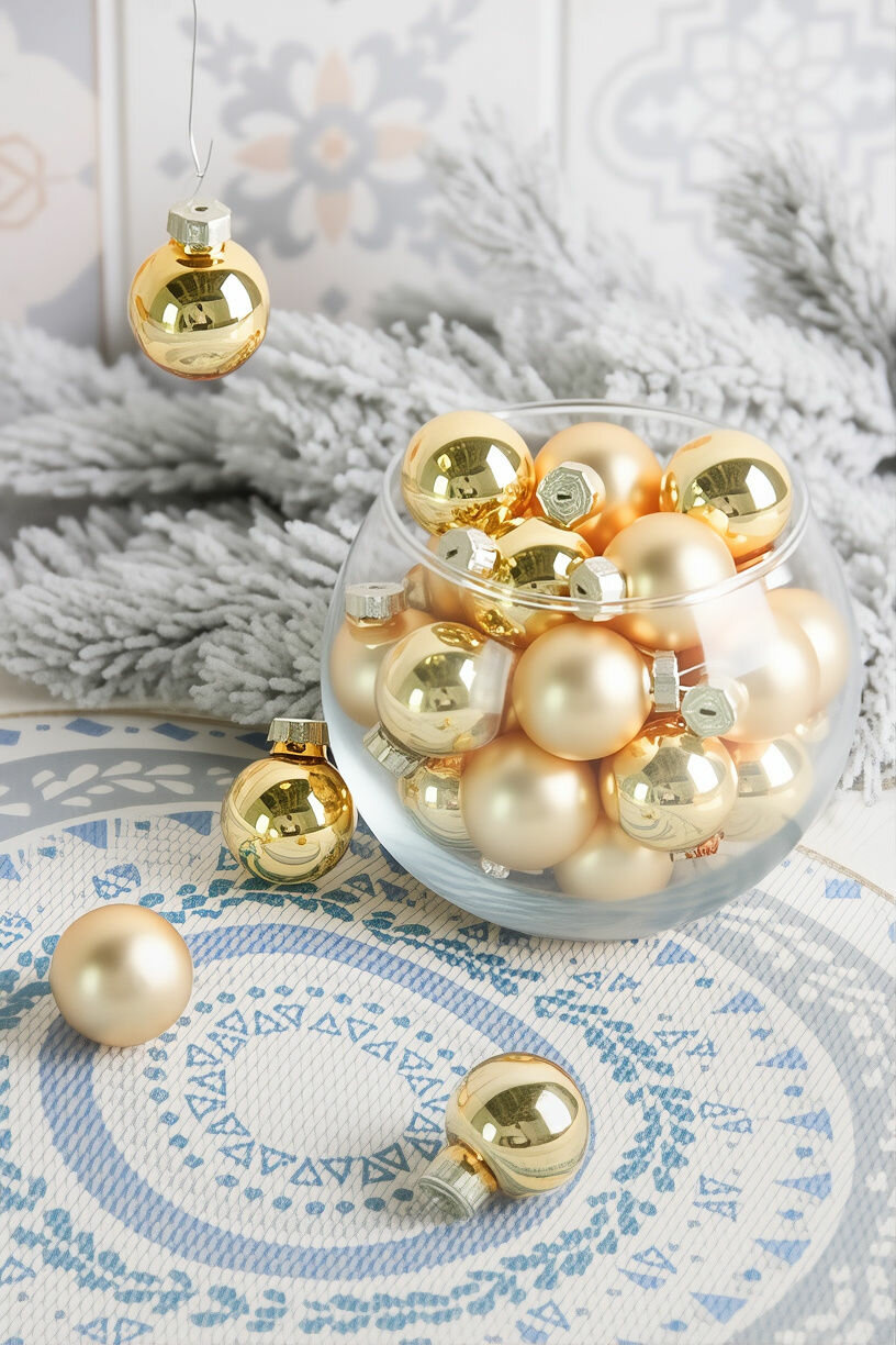 Стеклянные шары делюкс матовые и глянцевые, цвет: золотой, 25 мм, упаковка 24 шт, Winter Deco 010247/2000217