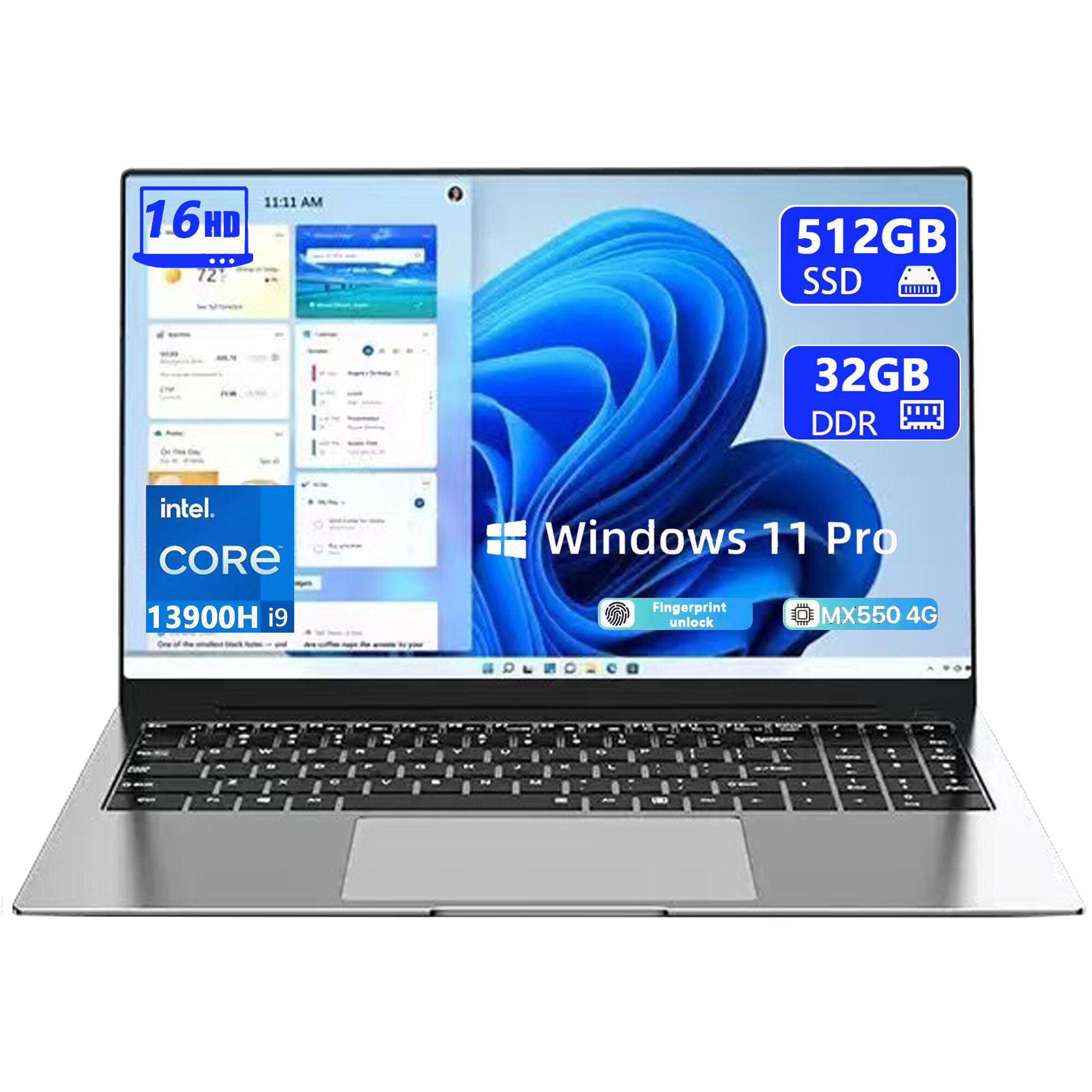 16-Inch 1080p Laptop with Intel Core i9-13900H & NVIDIA MX550 4GB GPU – FHD 16:10 Display, Aluminum Chassis