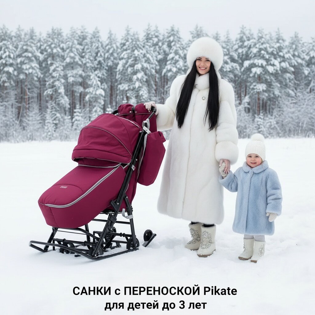 Санки-коляска "Travel", Pikate NEW 2025, цвет пурпурный, с переноской